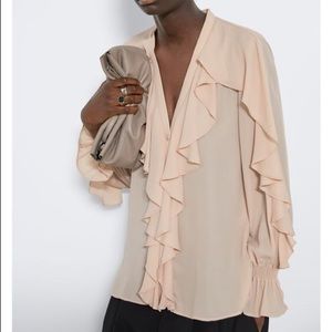 Zara | Tops | Zara Ruffled Blouse Light Pink Color Size S New | Poshmark